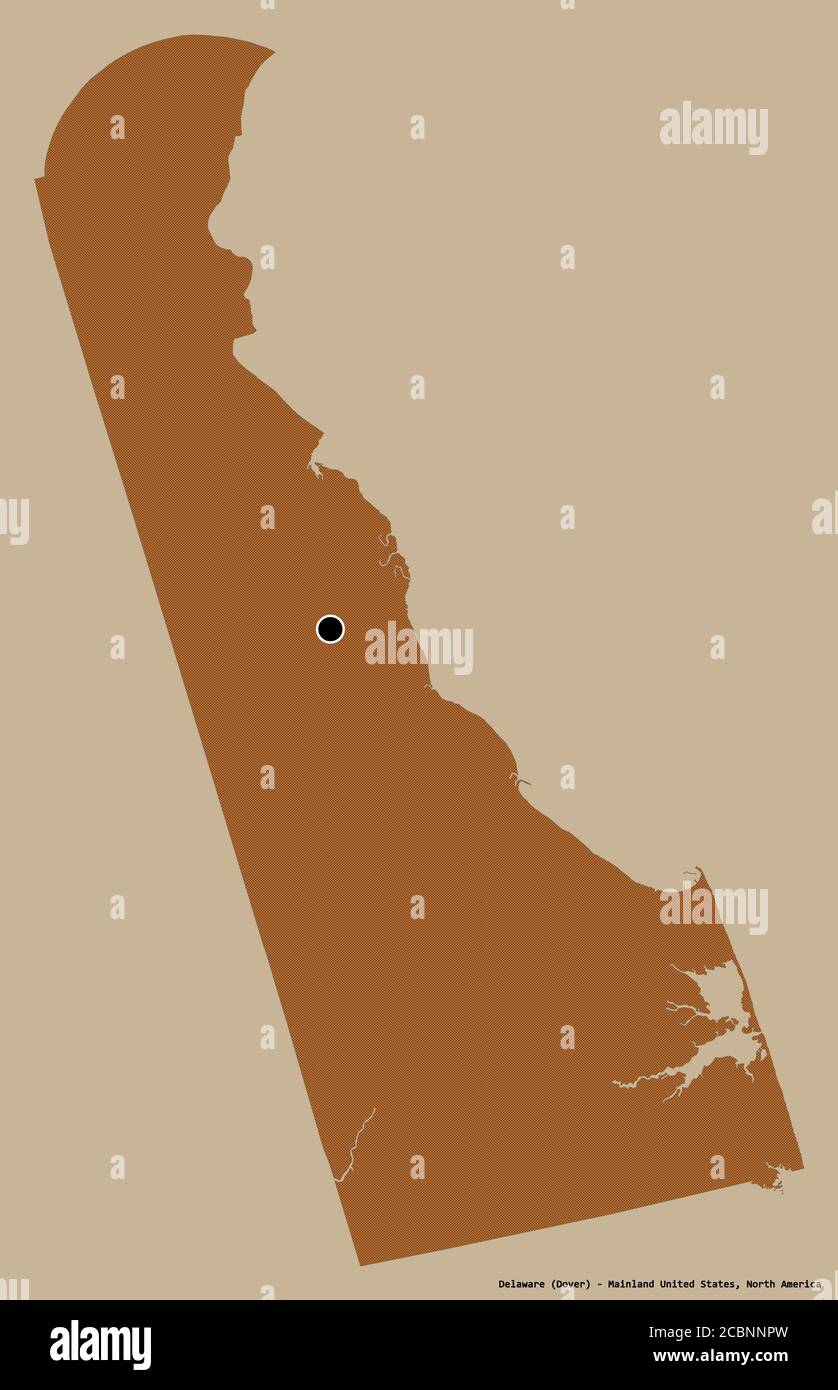 Shape of Delaware, state of Mainland United States, with its capital ...