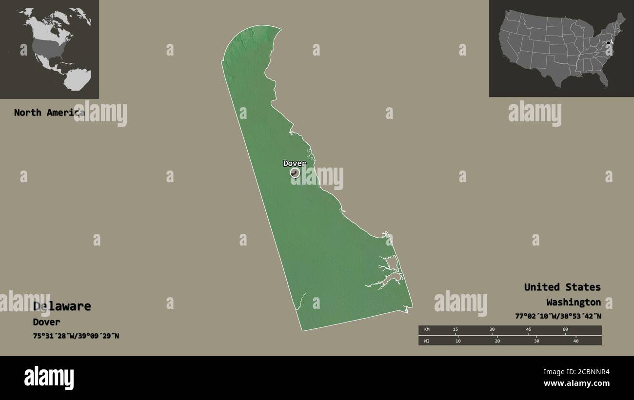 Shape of Delaware, state of Mainland United States, and its capital ...