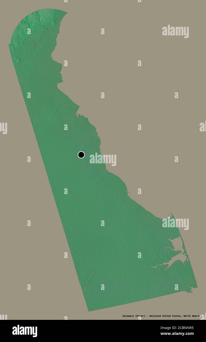 Shape of Delaware, state of Mainland United States, with its capital ...