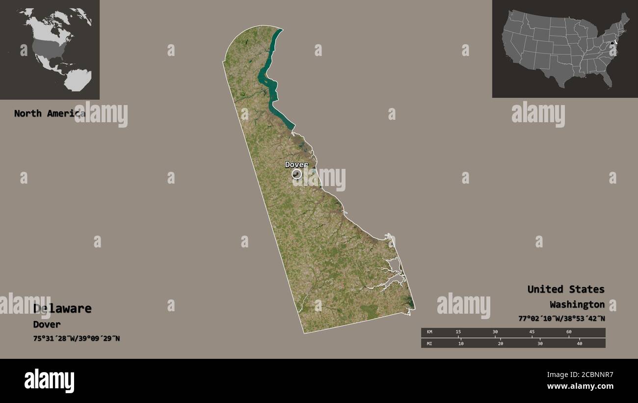 Shape of Delaware, state of Mainland United States, and its capital ...