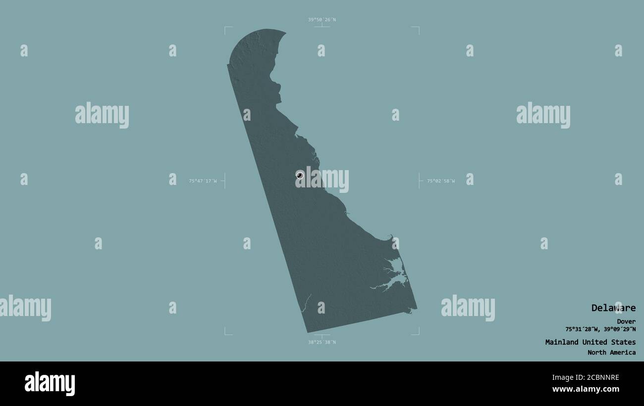 Area of Delaware, state of Mainland United States, isolated on a solid ...