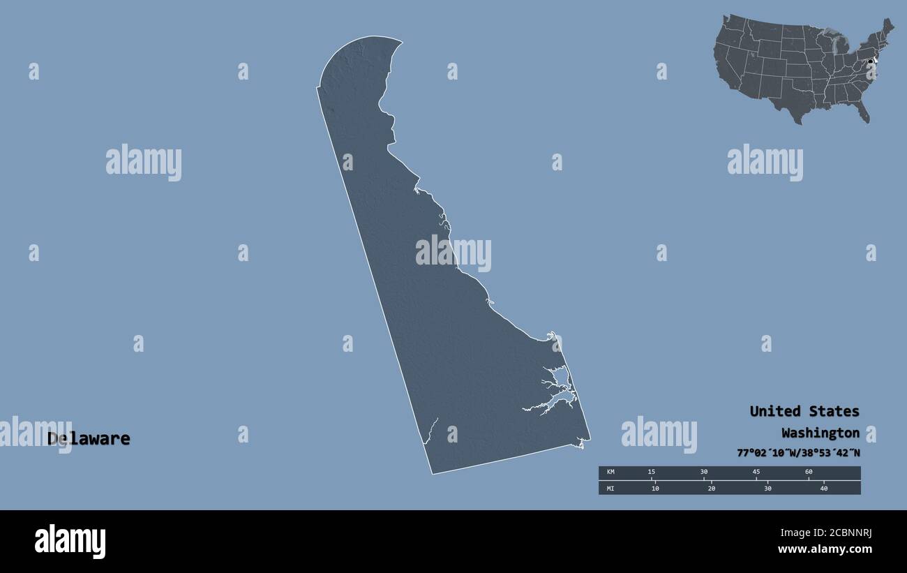 Shape of Delaware, state of Mainland United States, with its capital ...