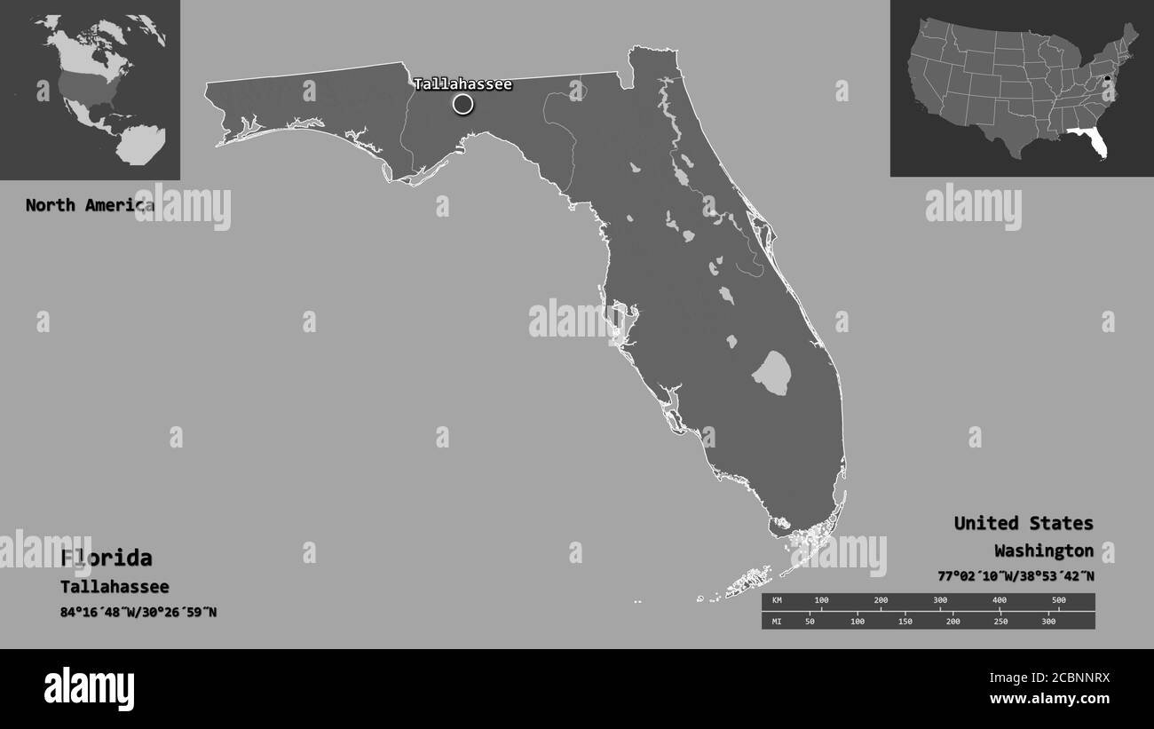 Shape of Florida, state of Mainland United States, and its capital ...