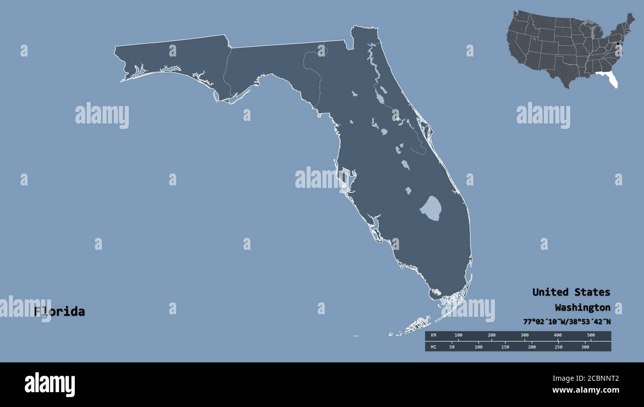 Shape of Florida, state of Mainland United States, with its capital ...