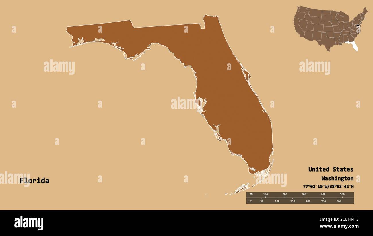 Shape of Florida, state of Mainland United States, with its capital ...