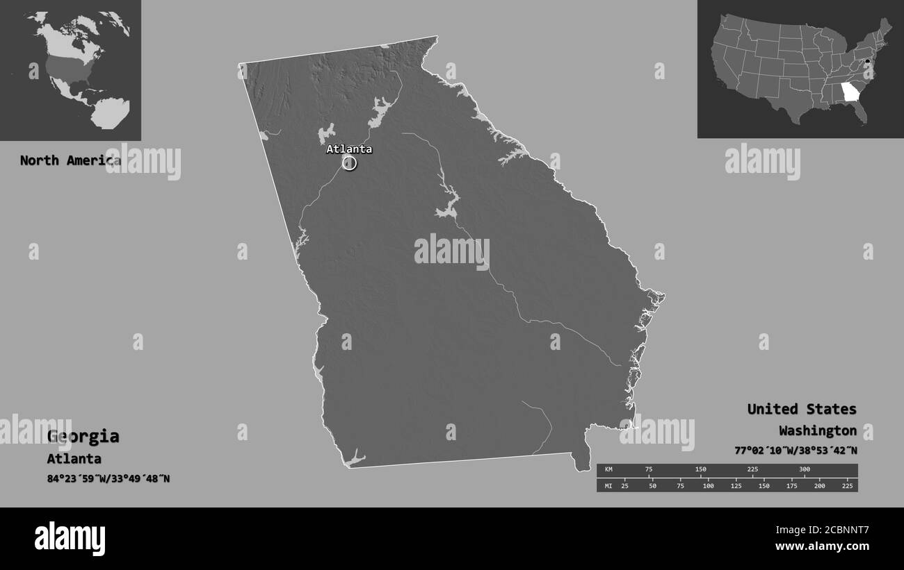 Shape of Georgia, state of Mainland United States, and its capital ...