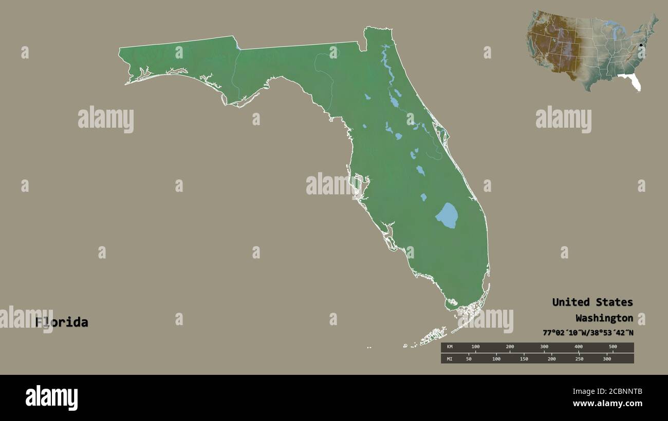 Shape of Florida, state of Mainland United States, with its capital ...