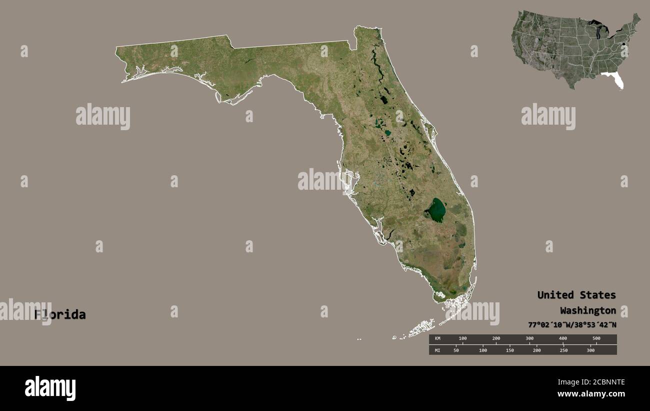 Shape of Florida, state of Mainland United States, with its capital ...
