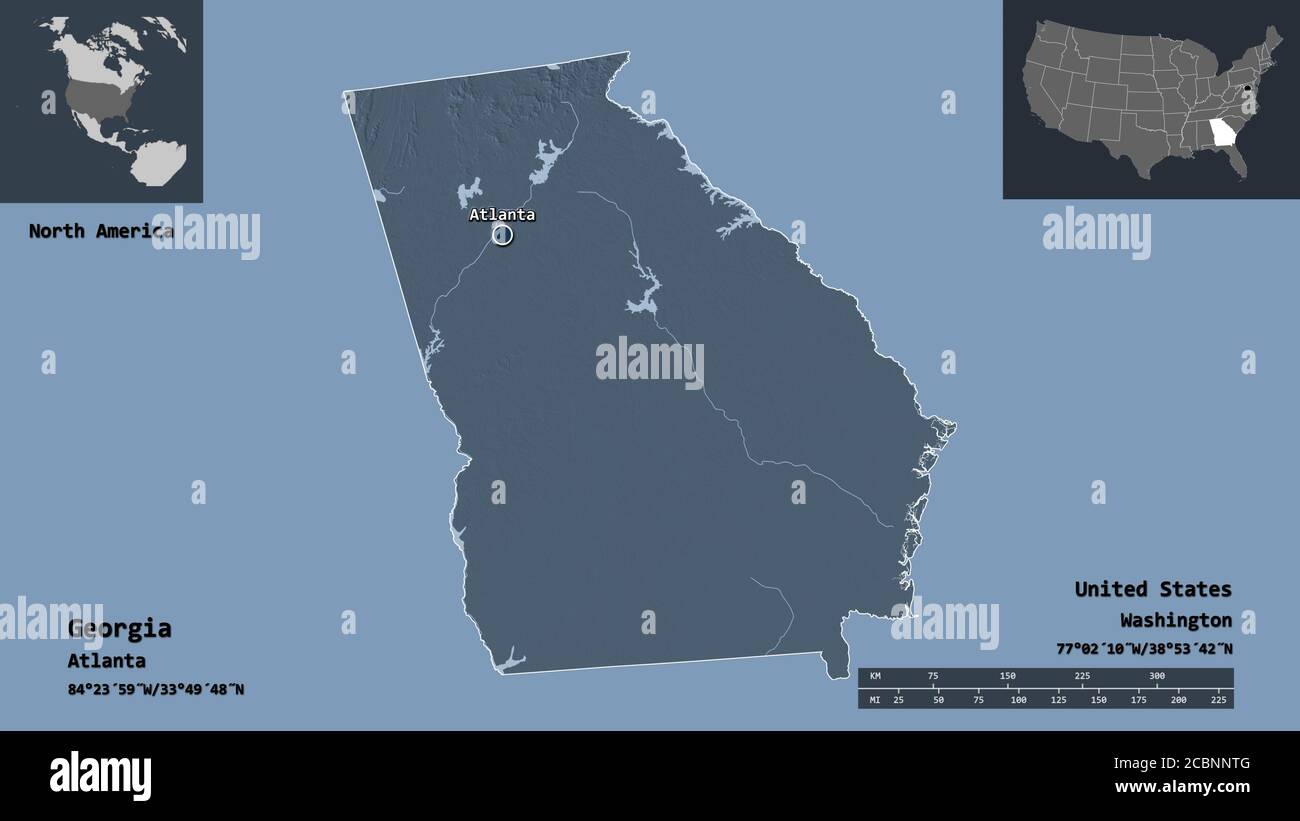 Shape of Georgia, state of Mainland United States, and its capital ...