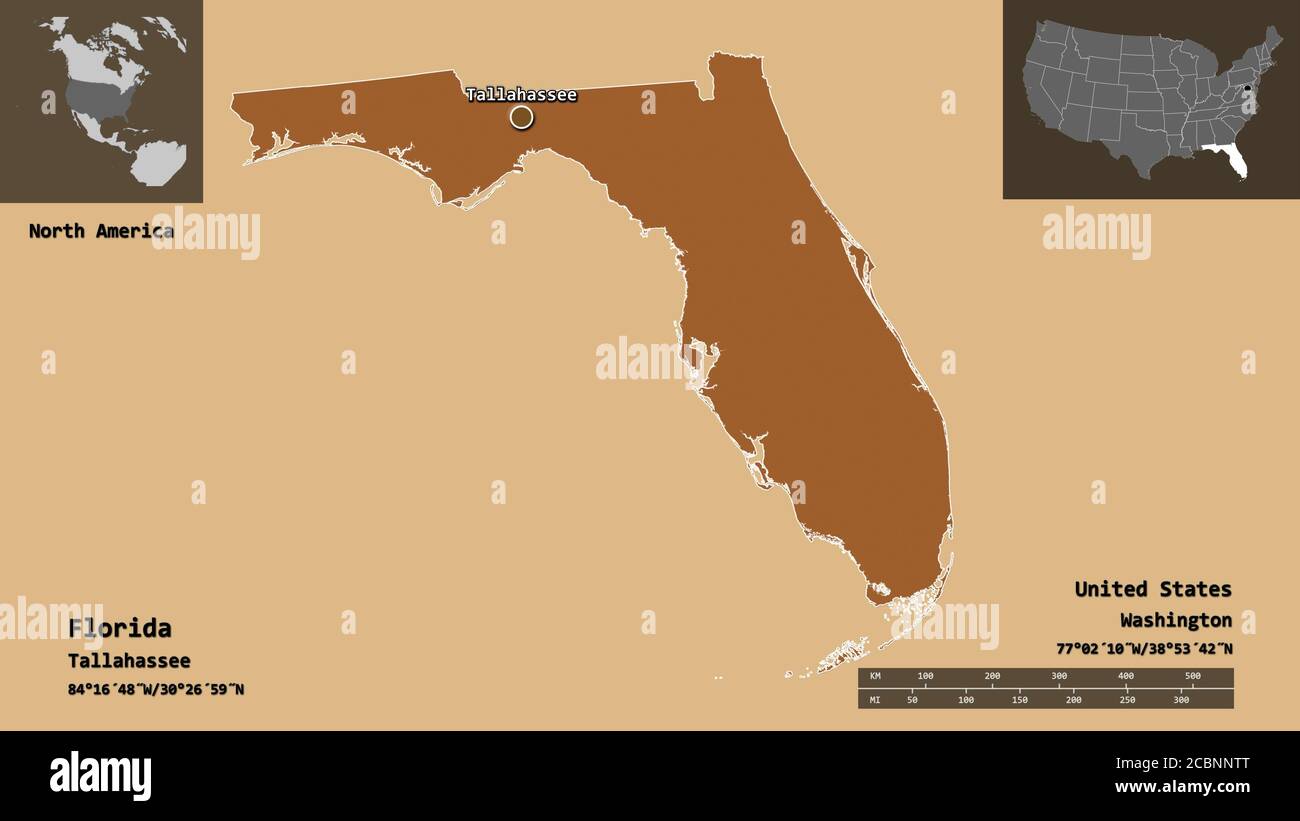 Shape of Florida, state of Mainland United States, and its capital ...