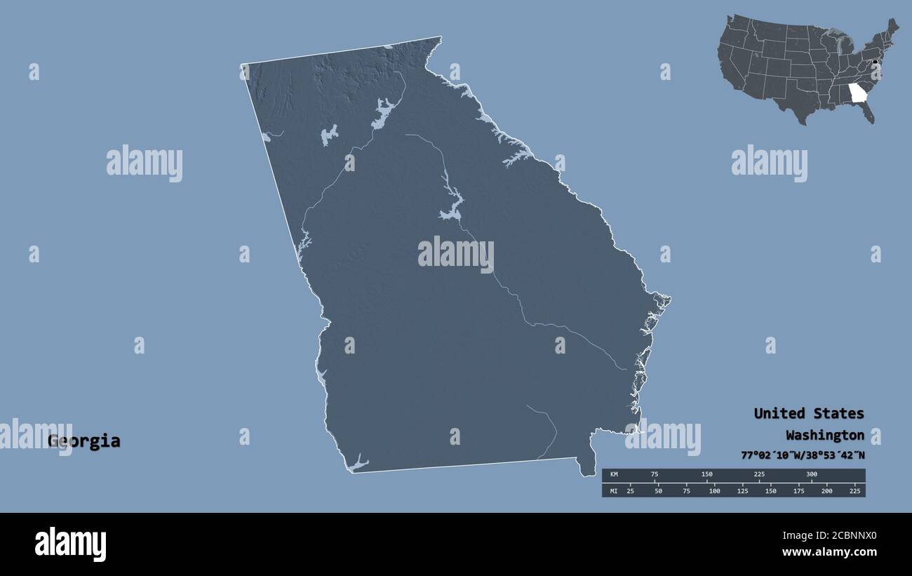 Shape of Georgia, state of Mainland United States, with its capital ...