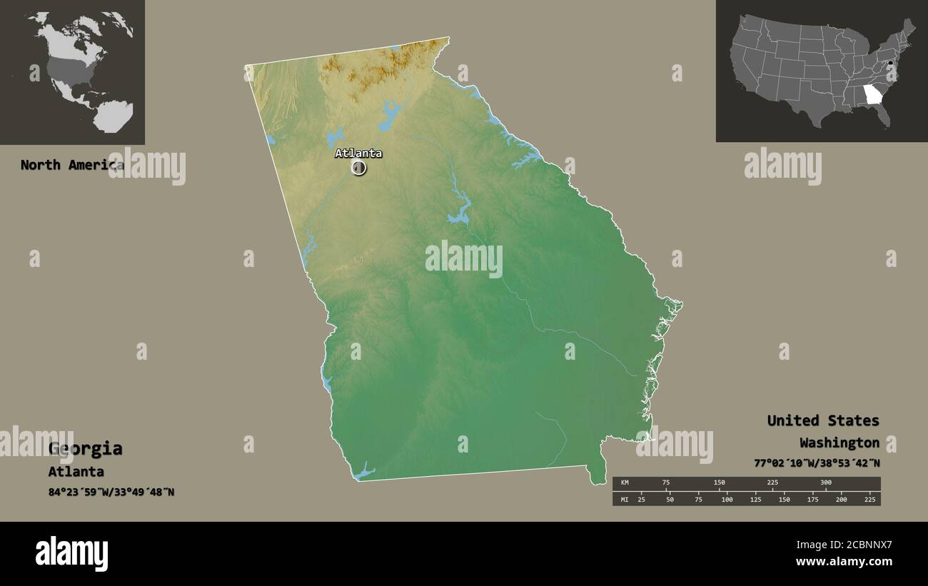 Shape of Georgia, state of Mainland United States, and its capital ...