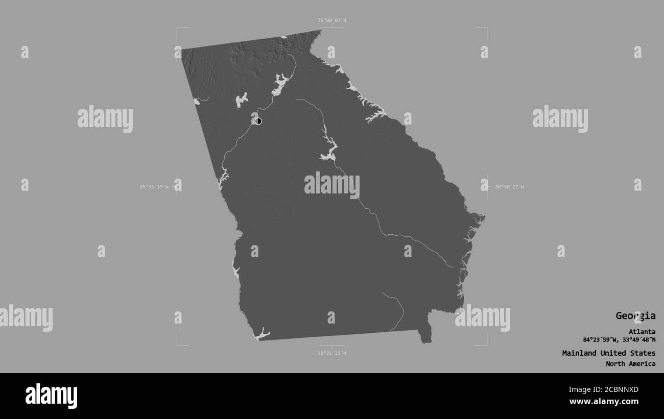 Area of Georgia, state of Mainland United States, isolated on a solid ...