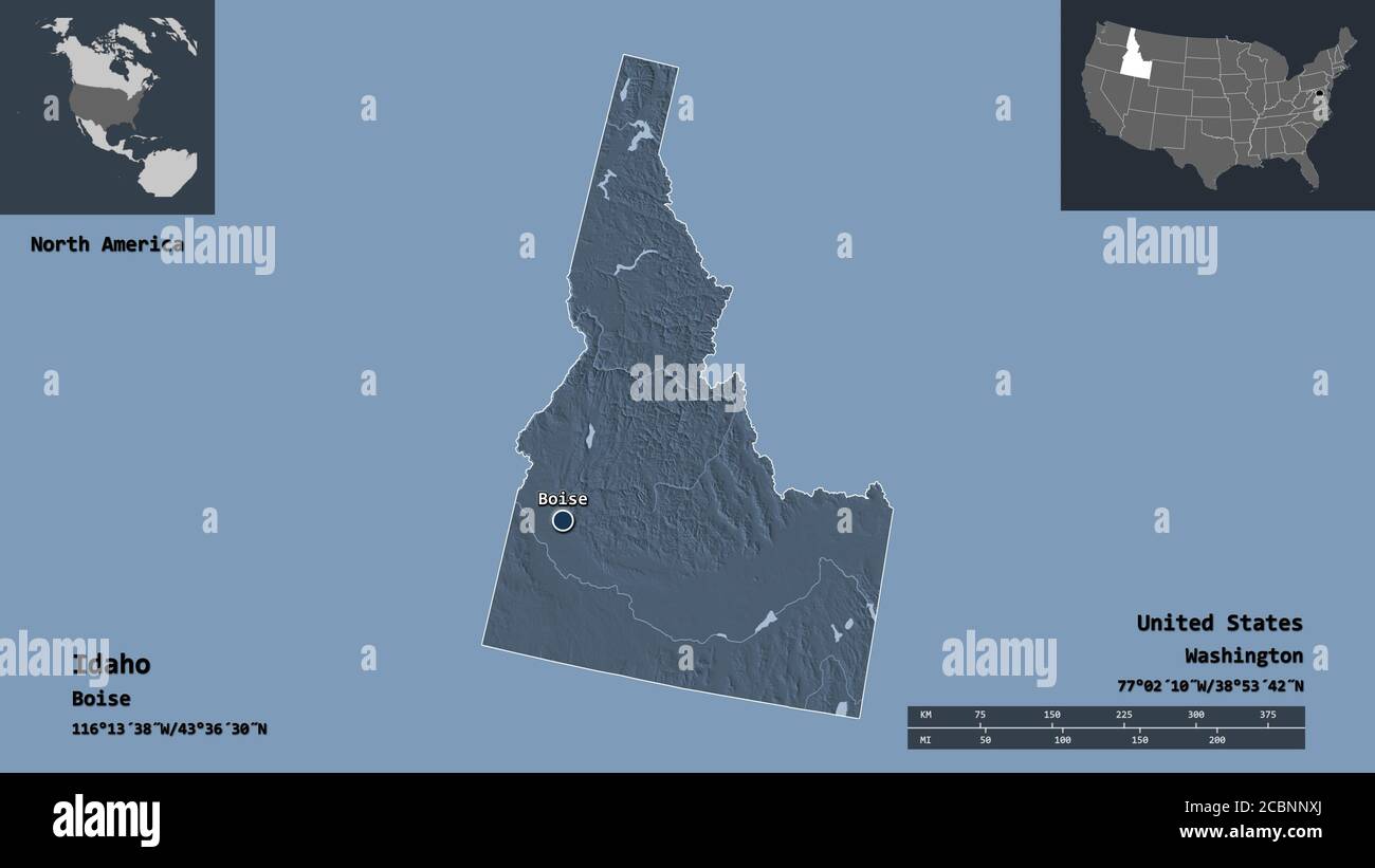 Shape of Idaho, state of Mainland United States, and its capital ...