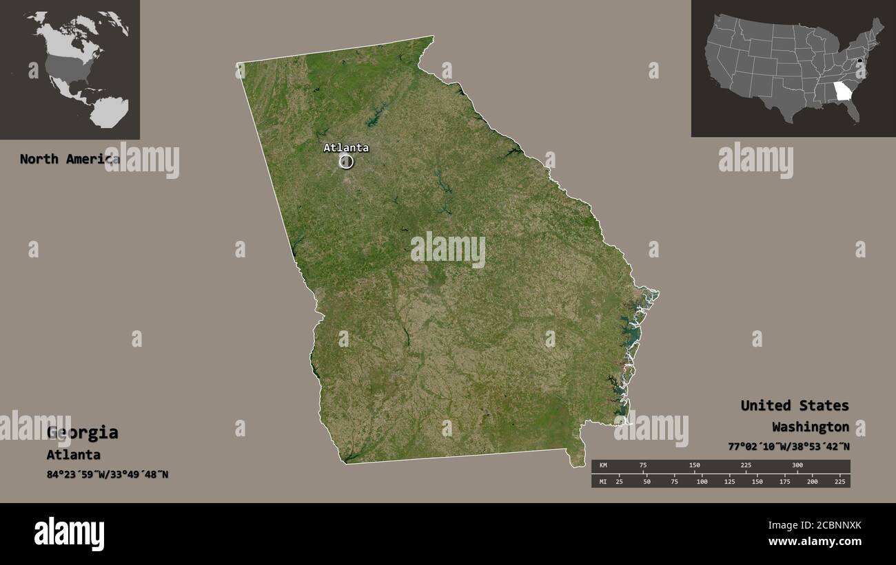 Shape of Georgia, state of Mainland United States, and its capital ...