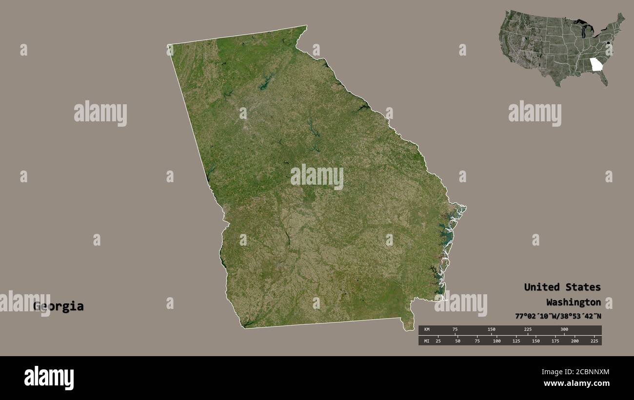 Shape of Georgia, state of Mainland United States, with its capital ...