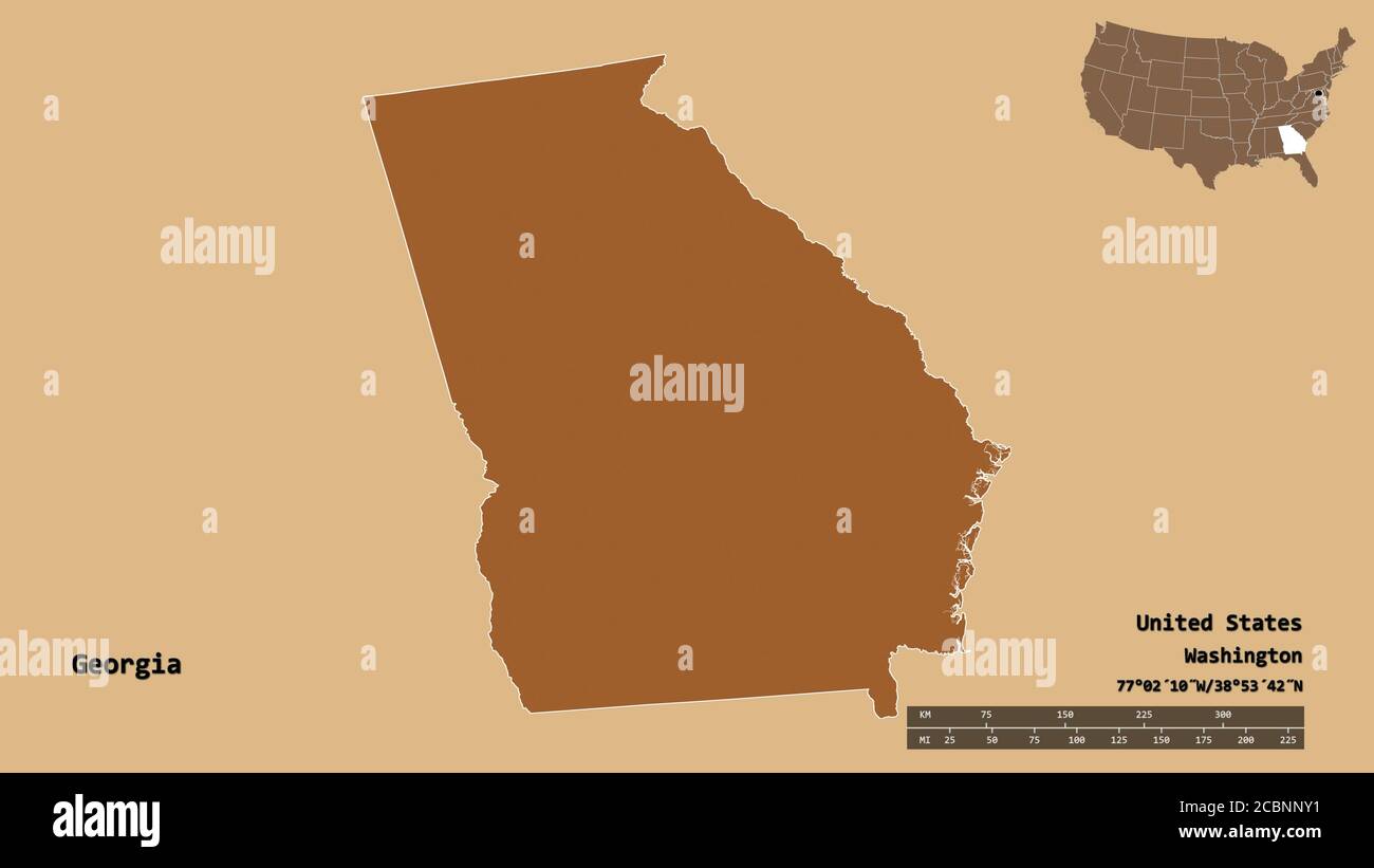 Shape of Georgia, state of Mainland United States, with its capital ...