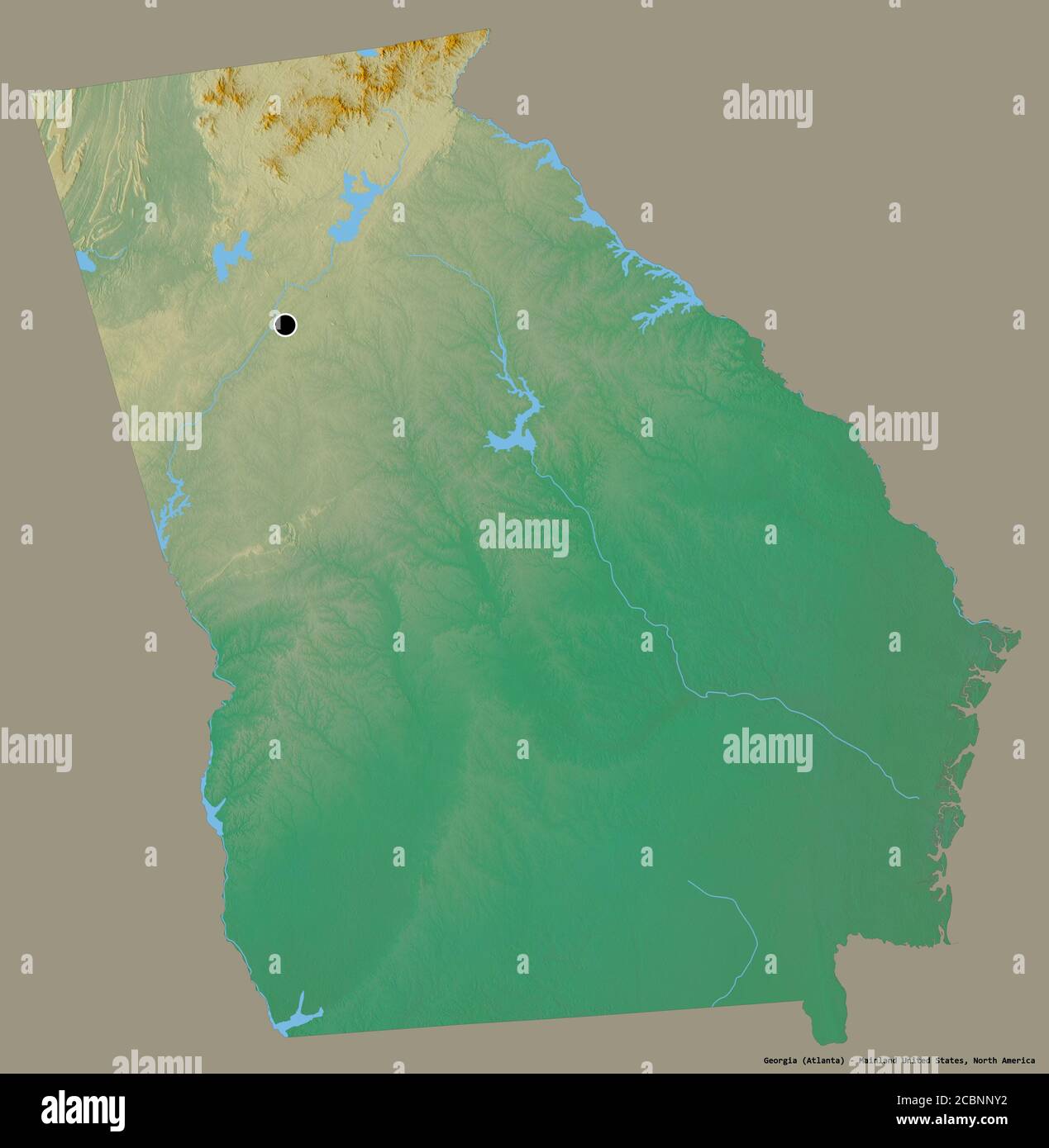 Shape of Georgia, state of Mainland United States, with its capital ...