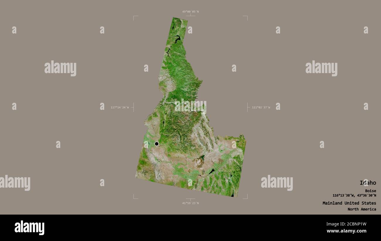Area of Idaho, state of Mainland United States, isolated on a solid ...