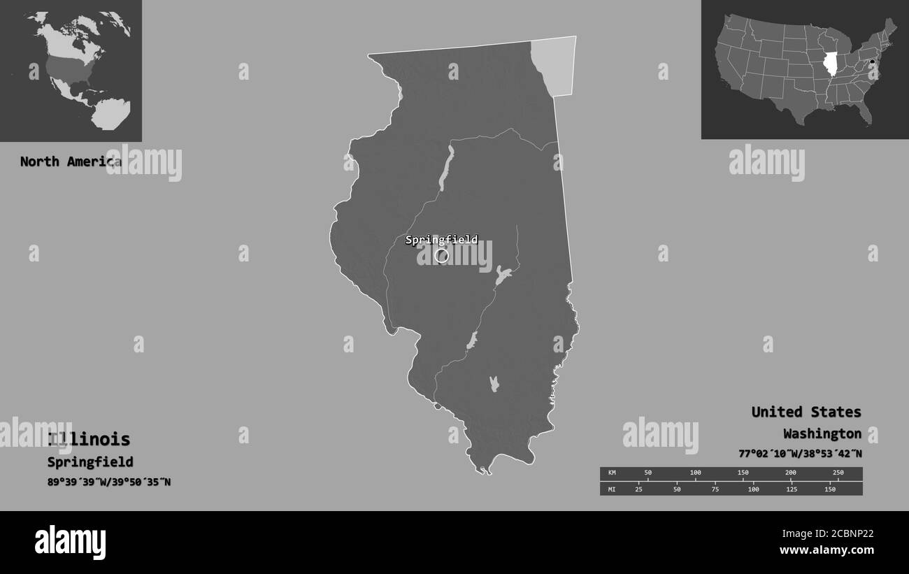 Shape of Illinois, state of Mainland United States, and its capital ...