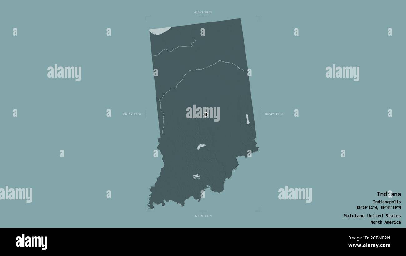 Area of Indiana, state of Mainland United States, isolated on a solid ...