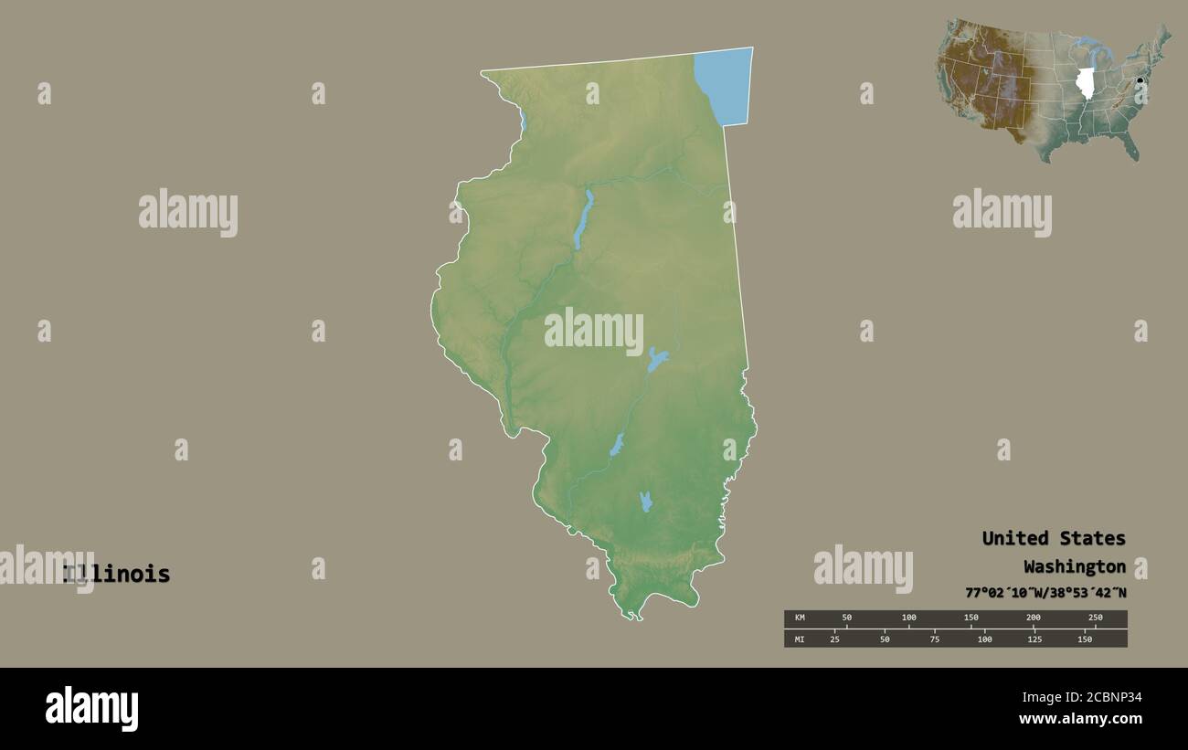 Shape of Illinois, state of Mainland United States, with its capital ...