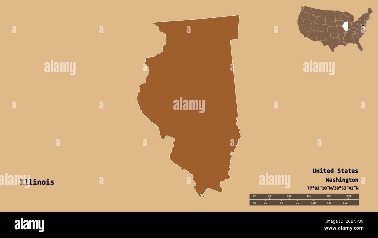 Shape of Illinois, state of Mainland United States, with its capital ...