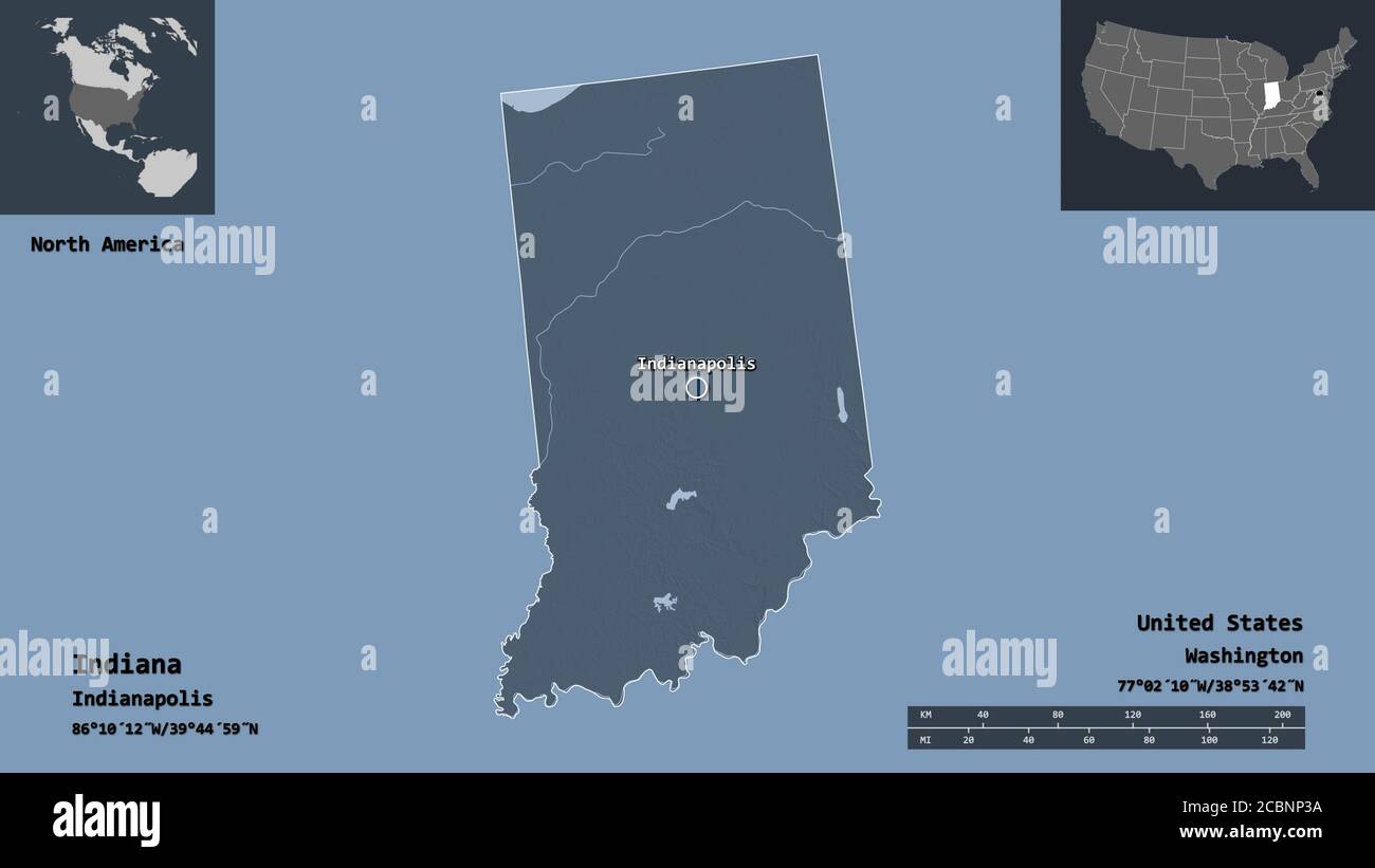Shape of Indiana, state of Mainland United States, and its capital ...