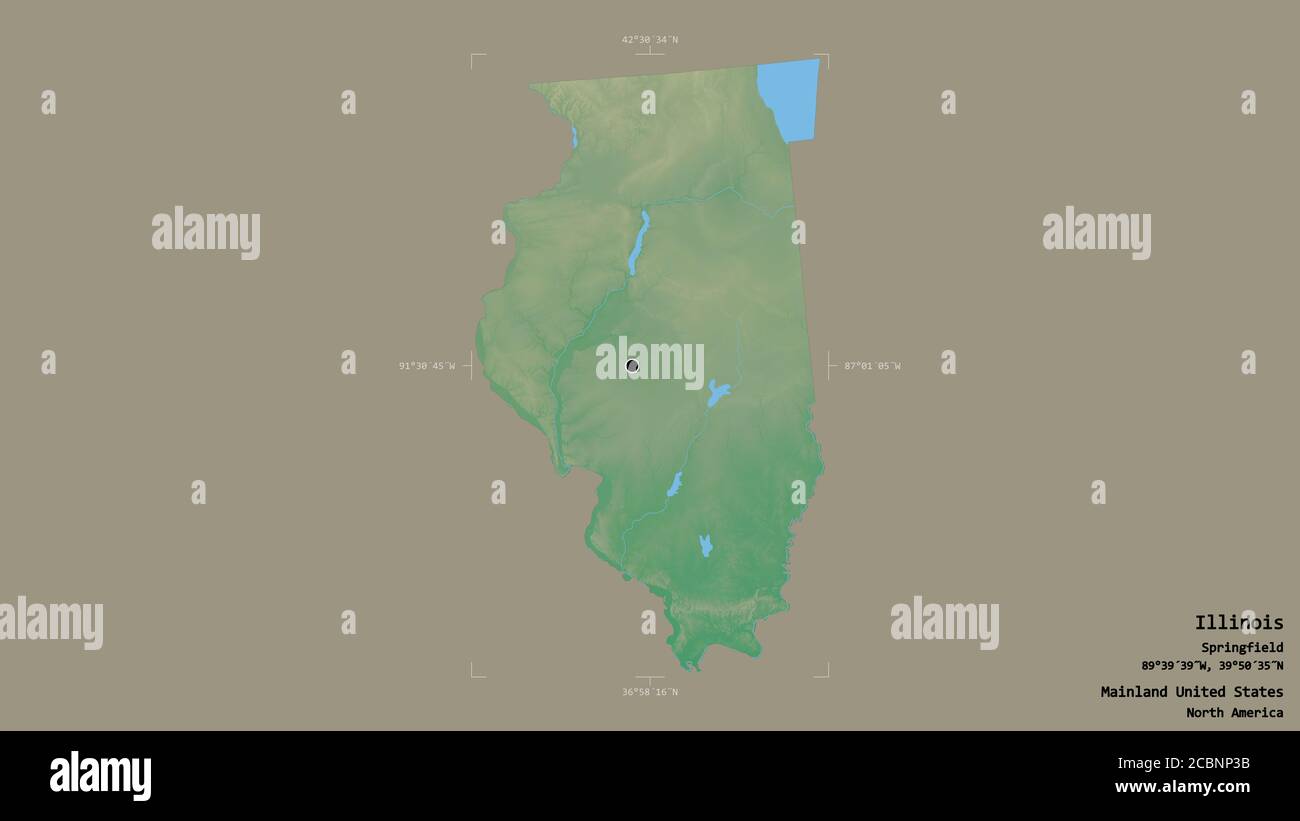 Area of Illinois, state of Mainland United States, isolated on a solid ...