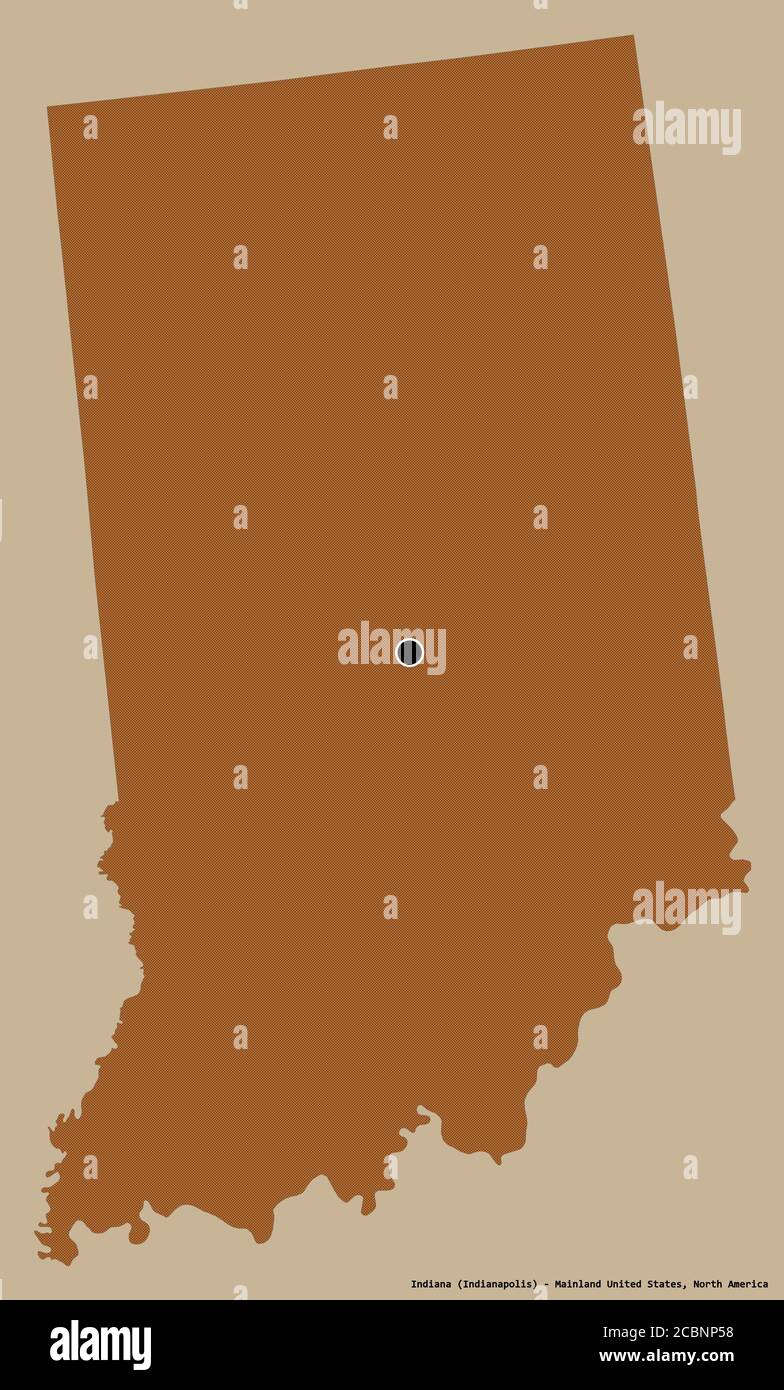 Shape of Indiana, state of Mainland United States, with its capital ...