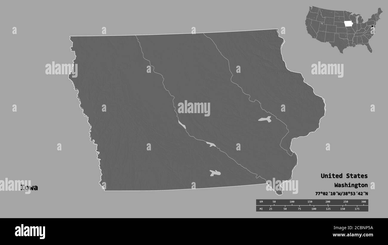 Shape of Iowa, state of Mainland United States, with its capital ...