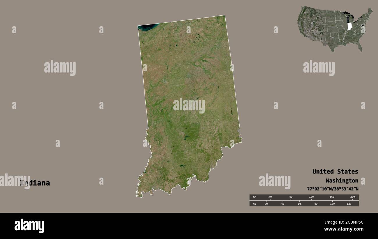 Shape of Indiana, state of Mainland United States, with its capital ...