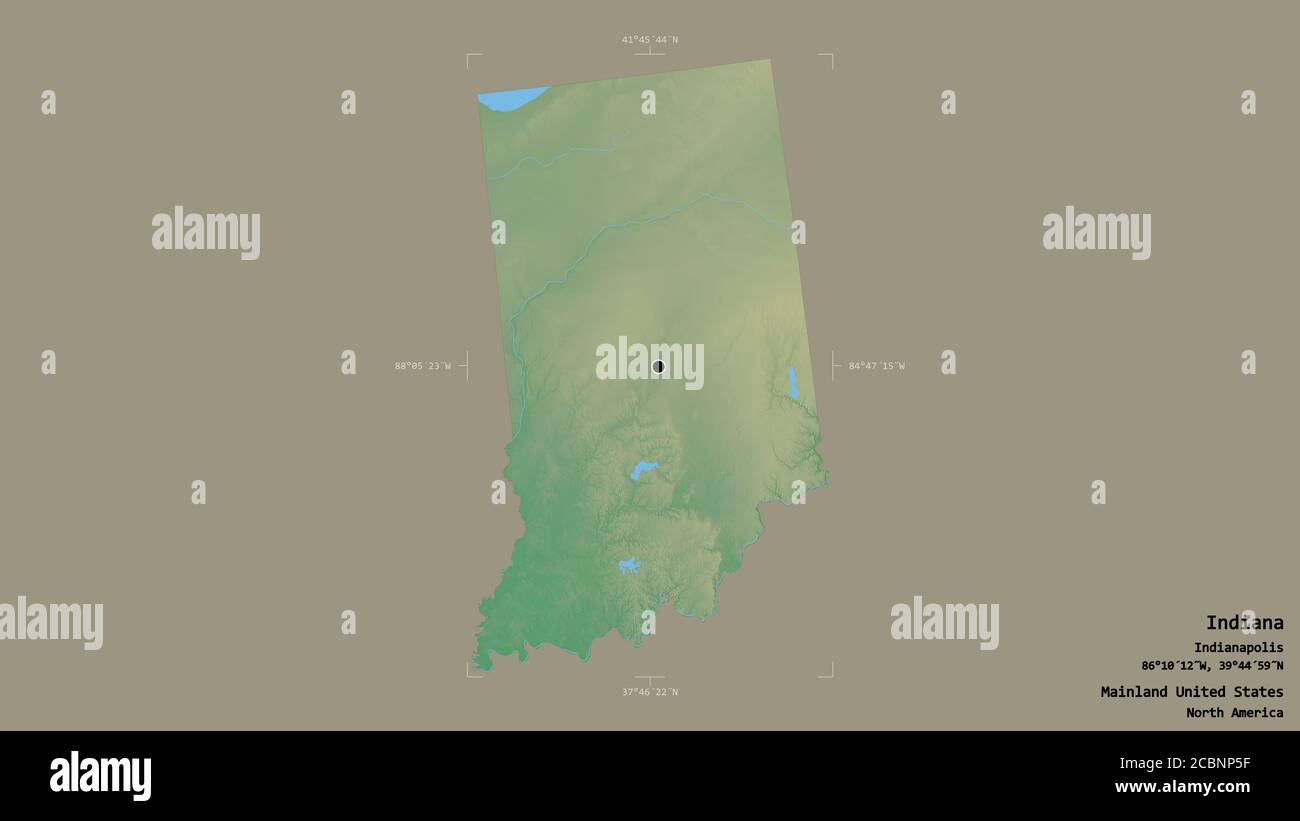 Area of Indiana, state of Mainland United States, isolated on a solid ...