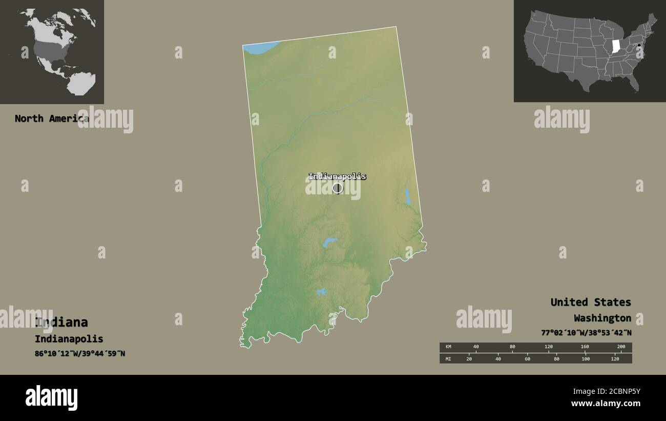 Shape of Indiana, state of Mainland United States, and its capital ...