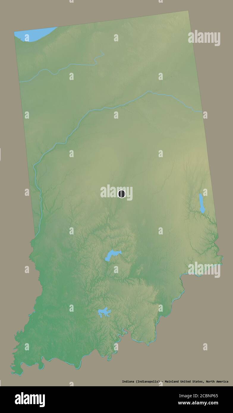 Shape of Indiana, state of Mainland United States, with its capital ...
