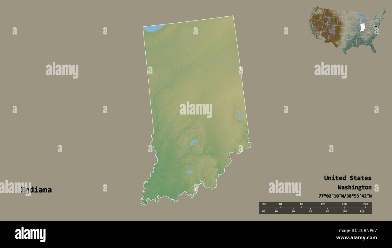 Shape of Indiana, state of Mainland United States, with its capital ...