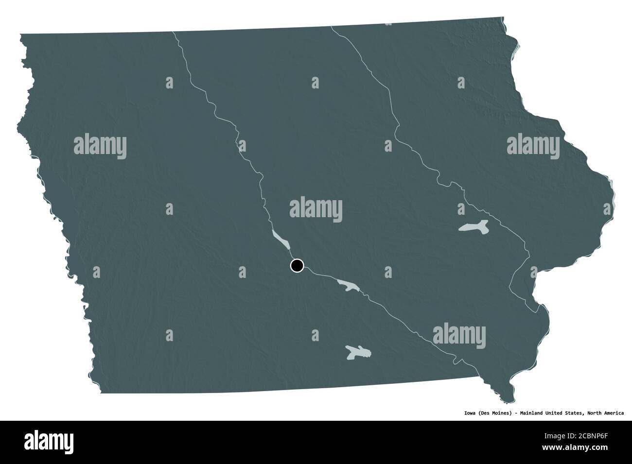 Shape of Iowa, state of Mainland United States, with its capital ...