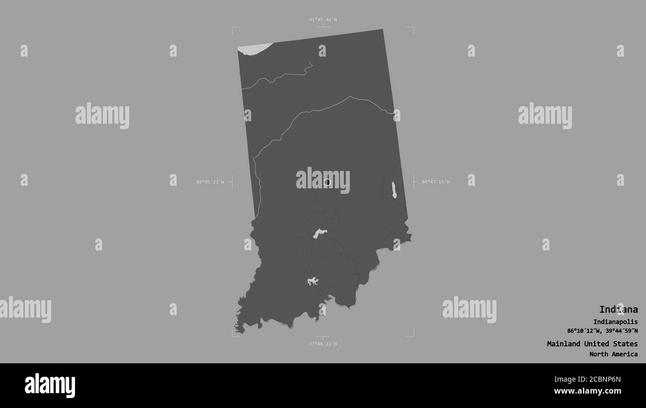 Area of Indiana, state of Mainland United States, isolated on a solid ...
