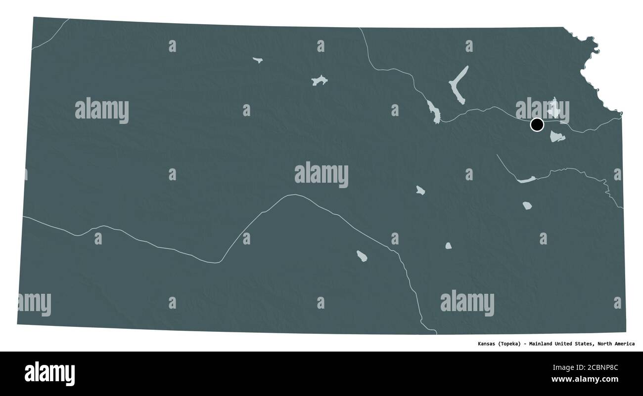 Shape of Kansas, state of Mainland United States, with its capital ...