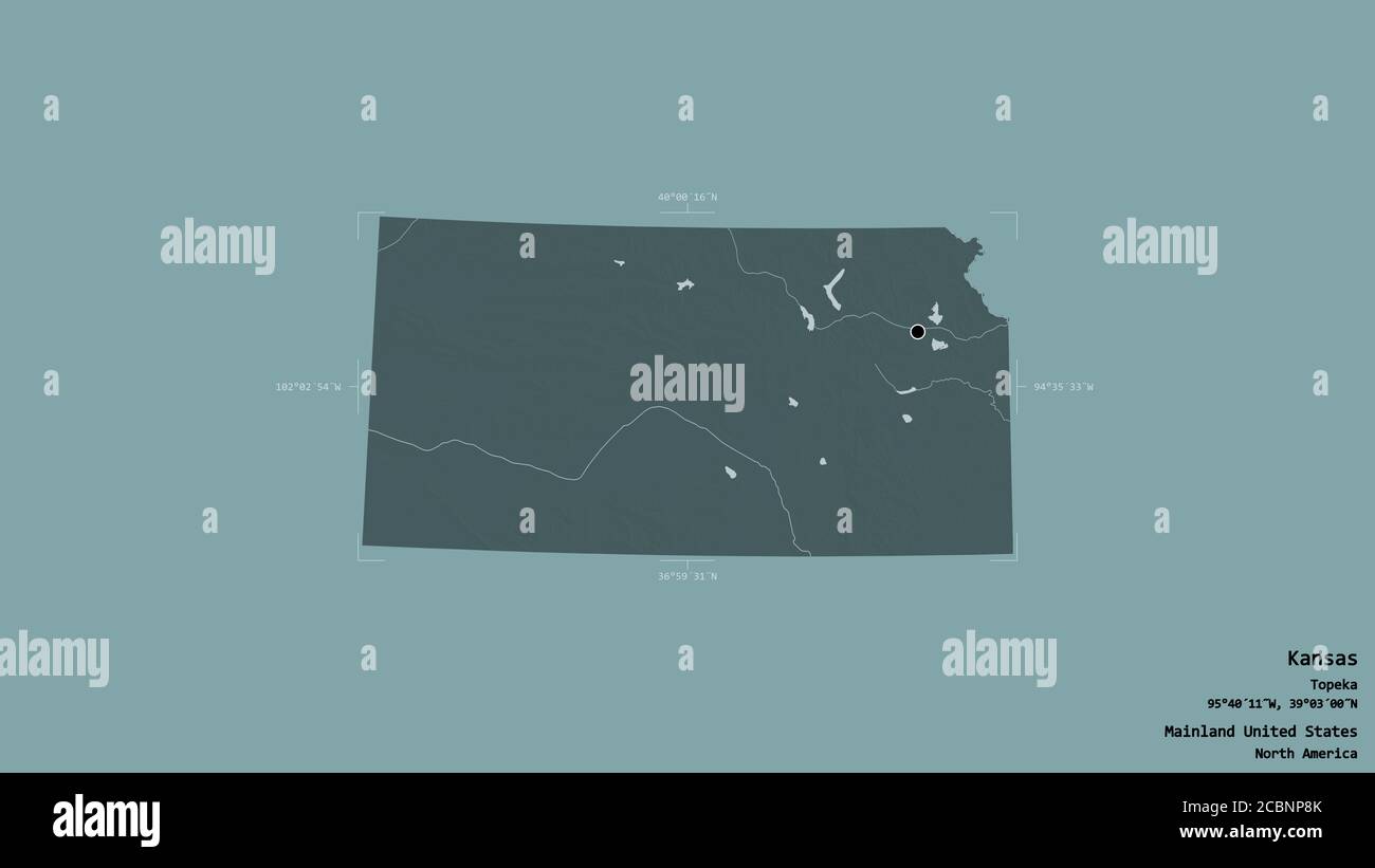 Area of Kansas, state of Mainland United States, isolated on a solid ...