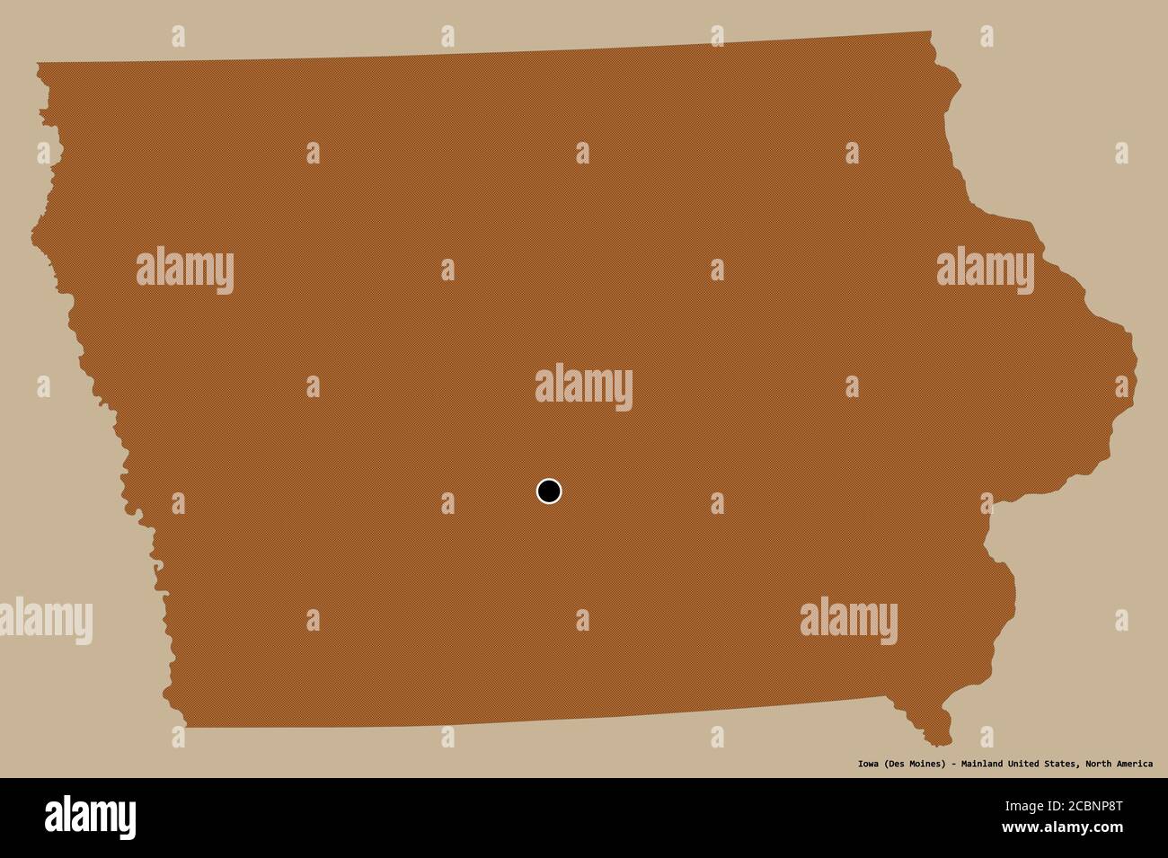 Shape of Iowa, state of Mainland United States, with its capital ...