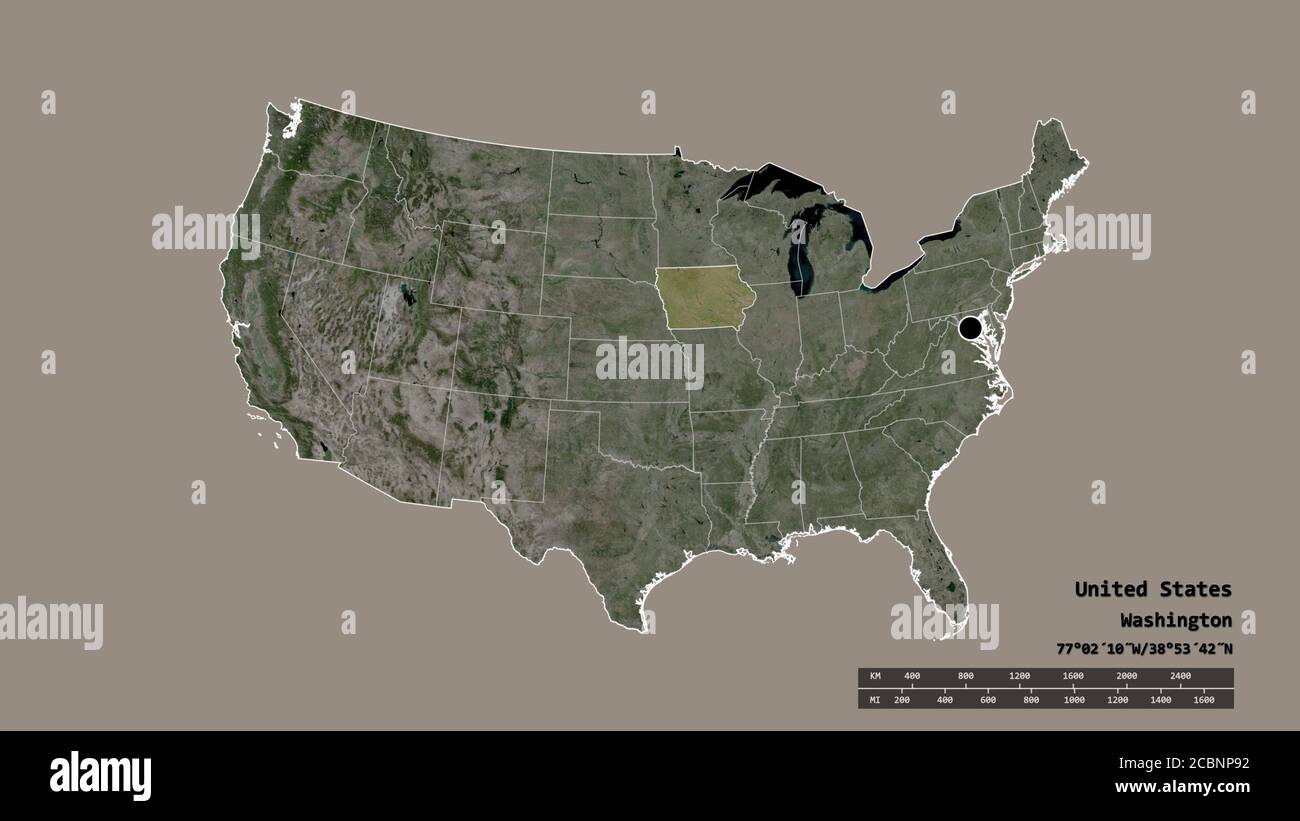 Desaturated shape of Mainland United States with its capital, main ...