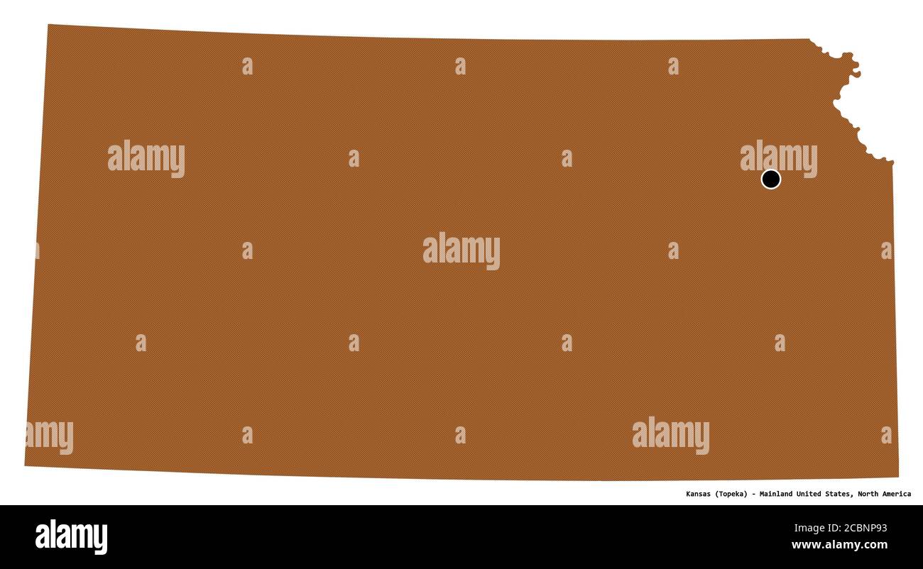 Shape of Kansas, state of Mainland United States, with its capital ...