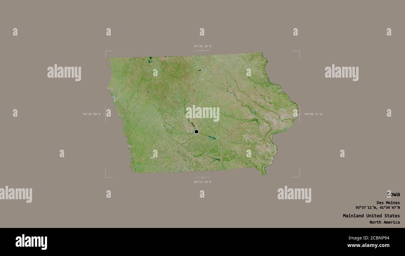 Area of Iowa, state of Mainland United States, isolated on a solid ...