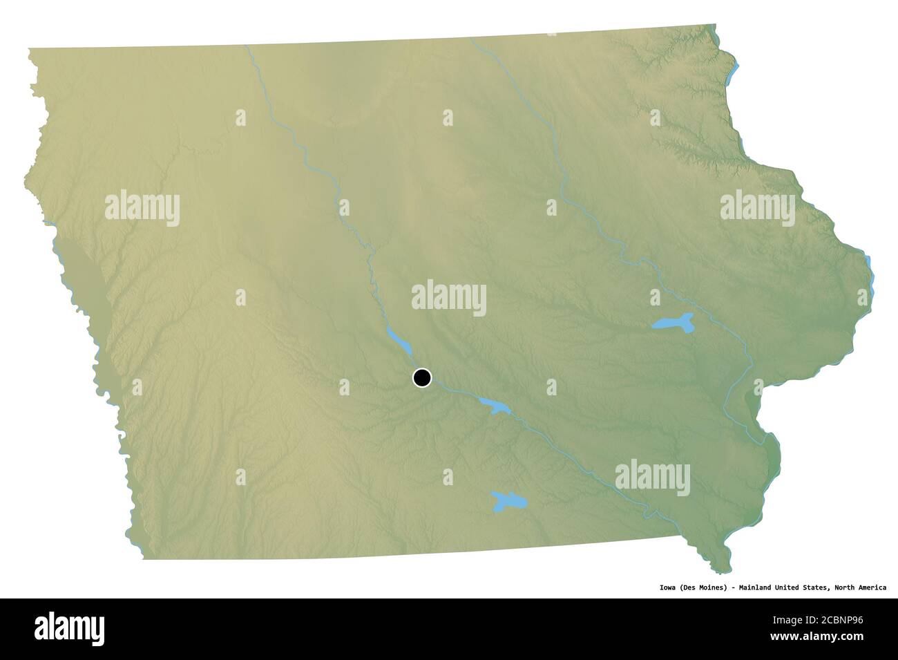 Shape of Iowa, state of Mainland United States, with its capital ...