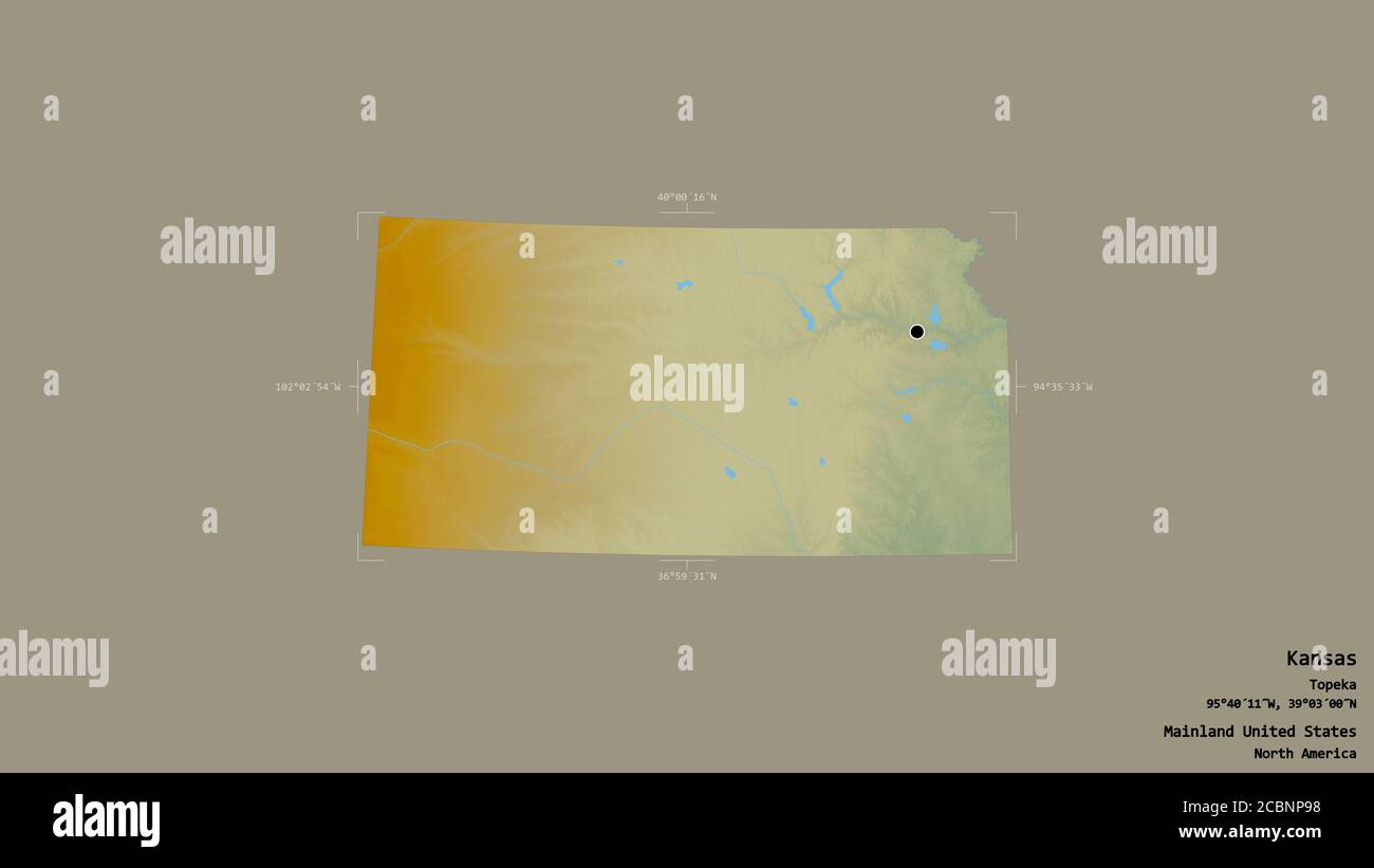 Area of Kansas, state of Mainland United States, isolated on a solid ...
