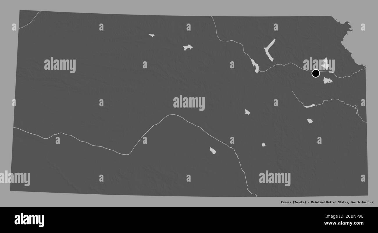 Shape of Kansas, state of Mainland United States, with its capital ...