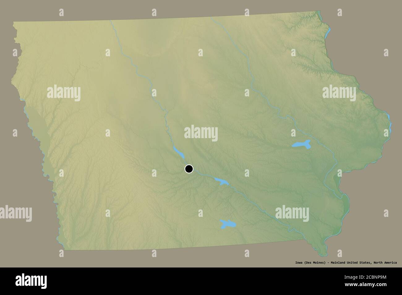 Shape of Iowa, state of Mainland United States, with its capital ...