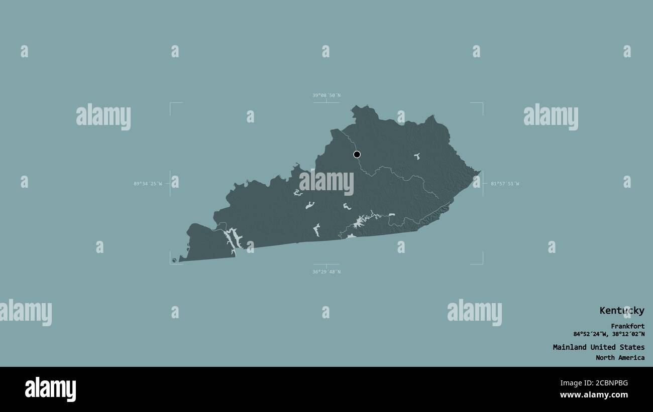 Area of Kentucky, state of Mainland United States, isolated on a solid ...