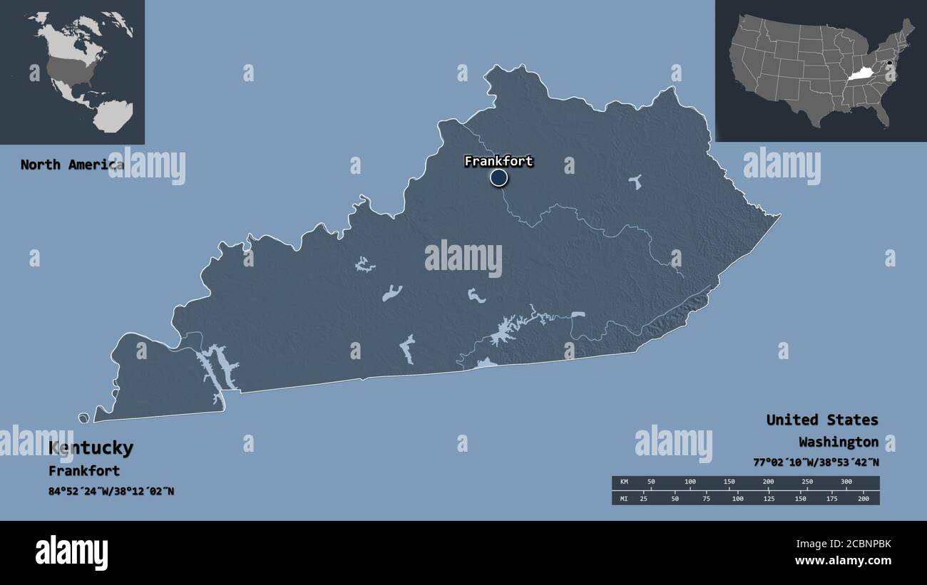 Shape of Kentucky, state of Mainland United States, and its capital ...